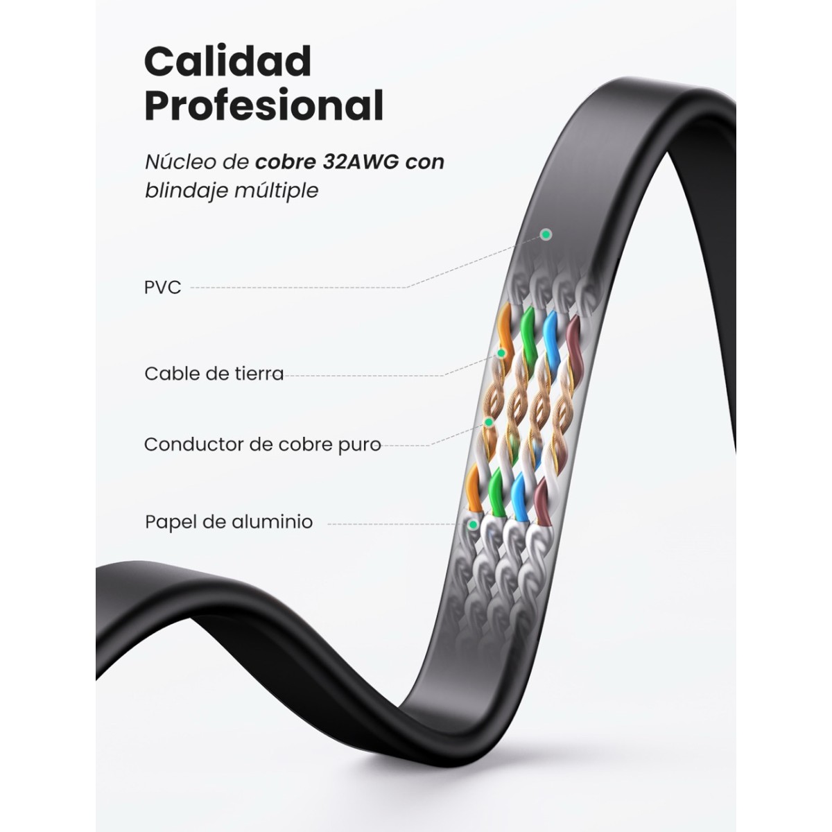 Cable de red plano UGREEN CAT 7 de 1m - negro - Guatemala